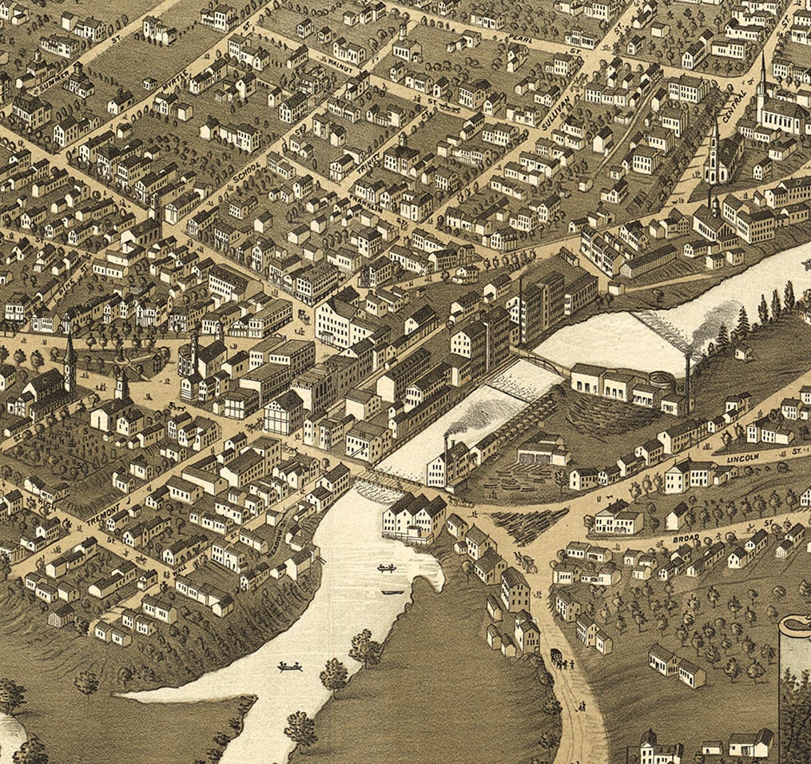 Map of Claremont Sullivan County New Hampshire NH 1877. - Etsy