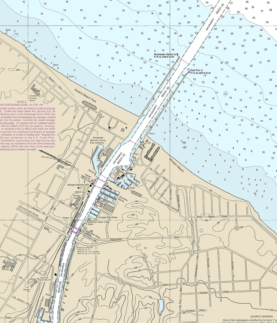 Rochester Harbor Map – NOAA Nautical Chart 14815 Reproduction – Lake ...