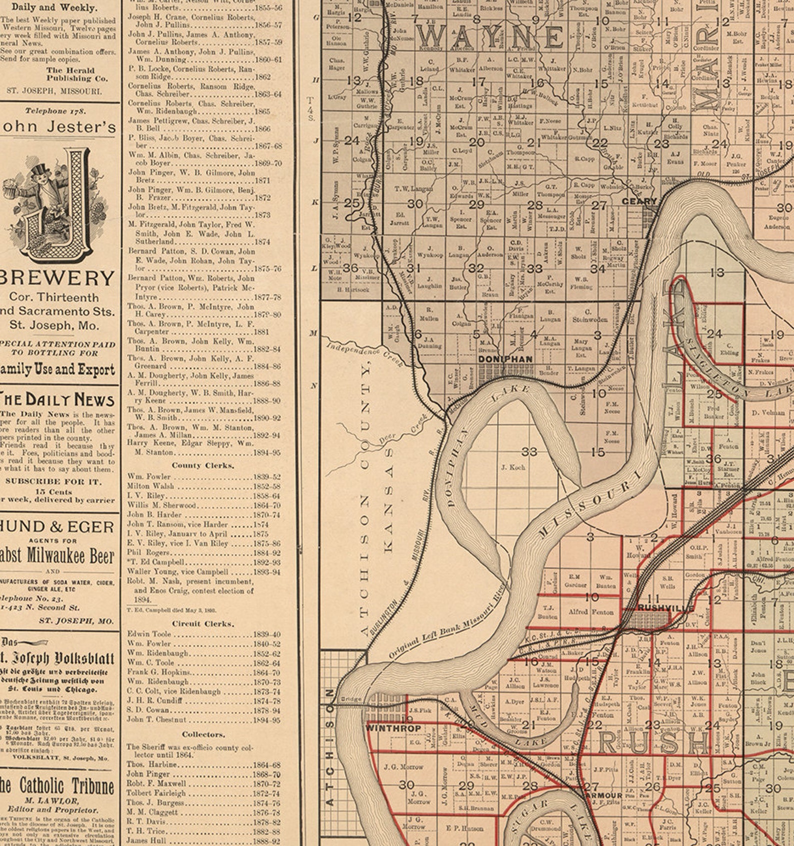 Map of Buchanan County, Missouri, MO, 1895. Restoration Hardware Home ...