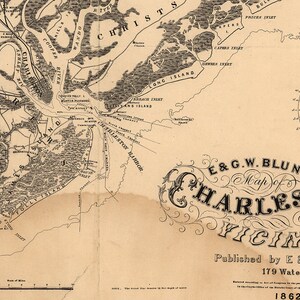 Map of Charleston, South Carolina SC 1862. Vintage Restoration Hardware ...