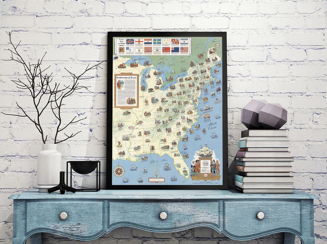 Pictorial Map of Life in Colonial America From the Landing at Jamestown ...