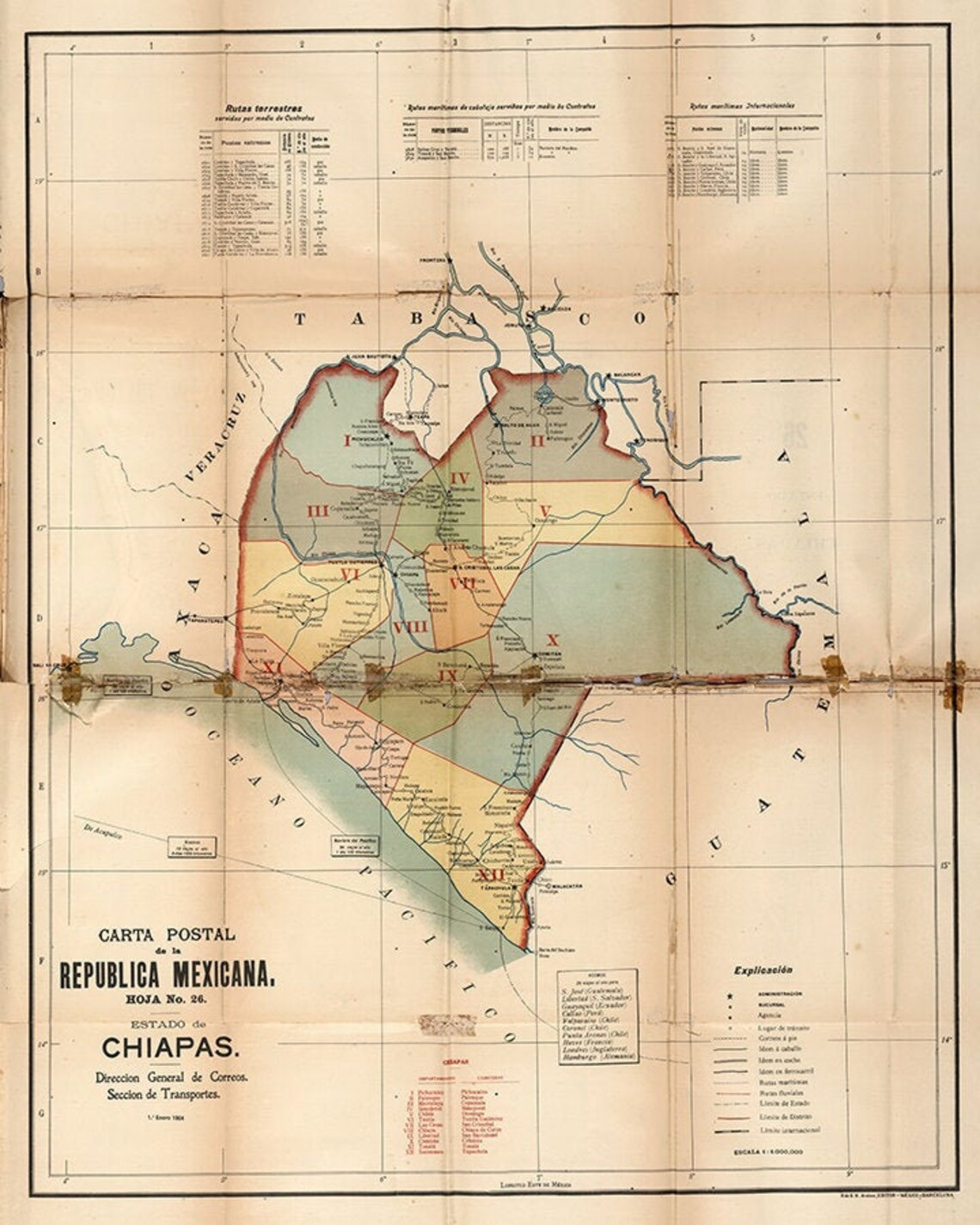 Map of Chiapas Mexico 1922. Vintage Restoration Hardware | Etsy
