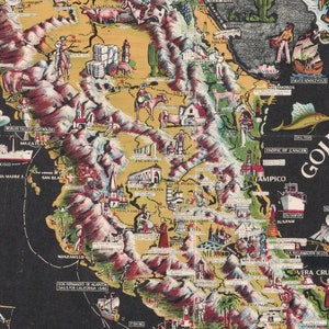 Pictorial Map of Mexico. Vintage Restoration Hardware Home Deco Style ...
