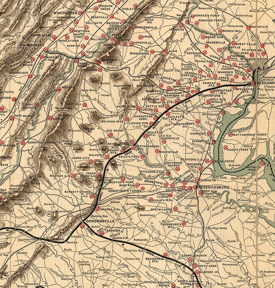 Map Showing Civil War Battle Fields Location in Virginia - Etsy