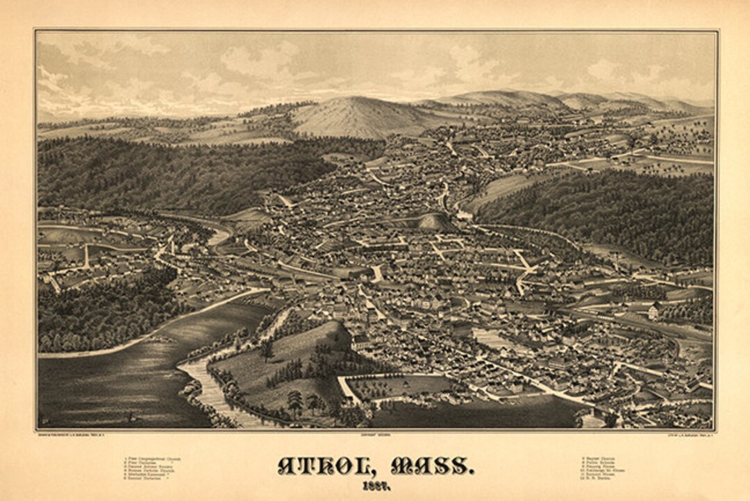 Map of Athol, Worcester County, Massachusetts, MA, 1887. Vintage ...