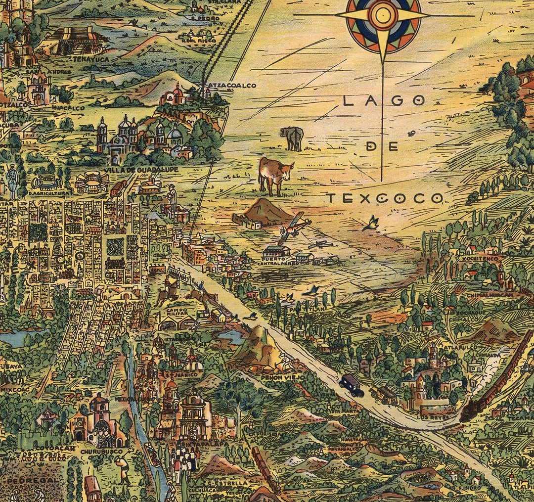 Pictorial Map of Valley of Mexico Mexico City. Vintage - Etsy