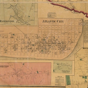 Map of Atlantic County, New Jersey. 1872. Vintage Home Deco Style Old ...
