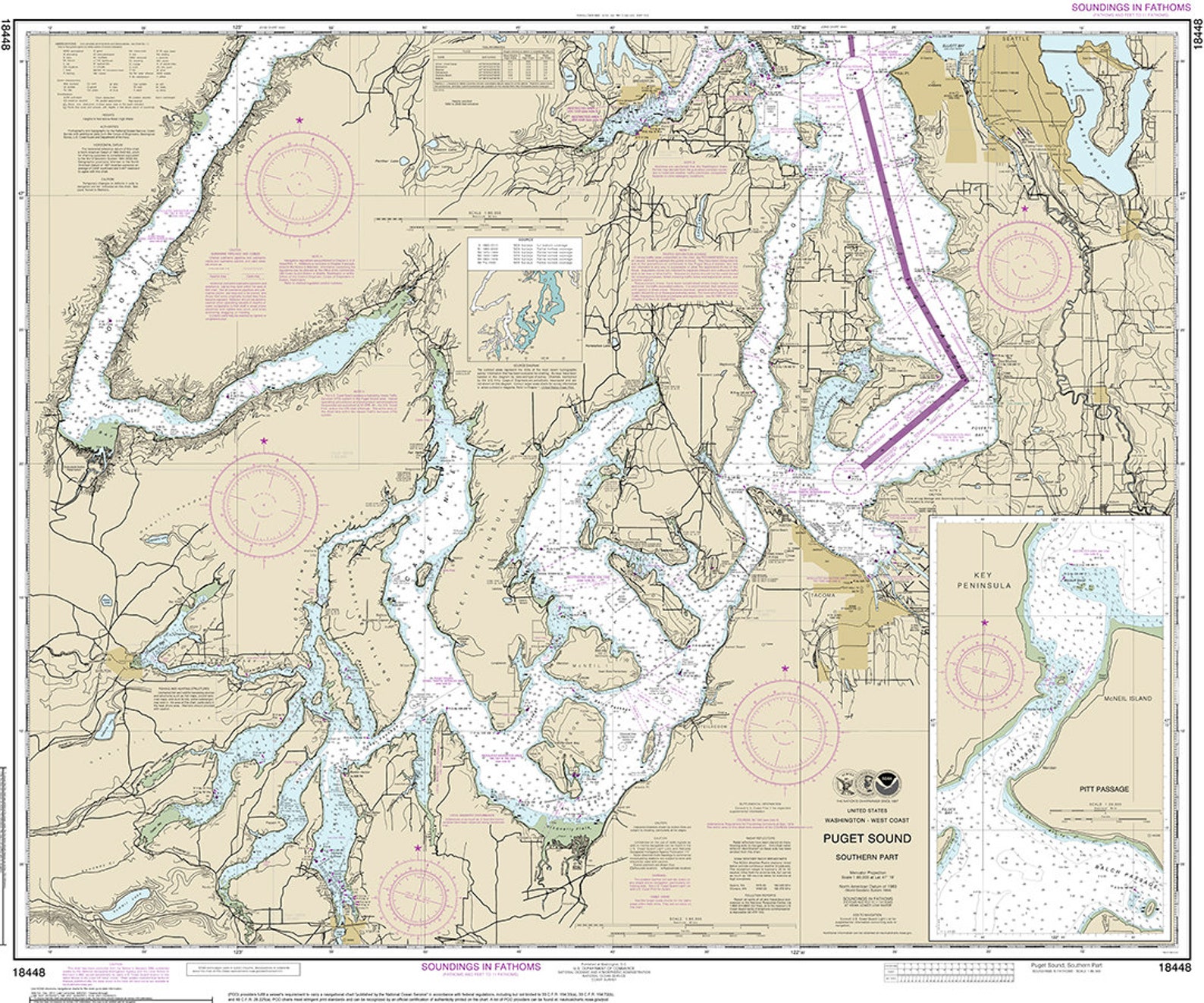 Nautical Charts of Puget Sound Southern Part. 18448. Washington West ...