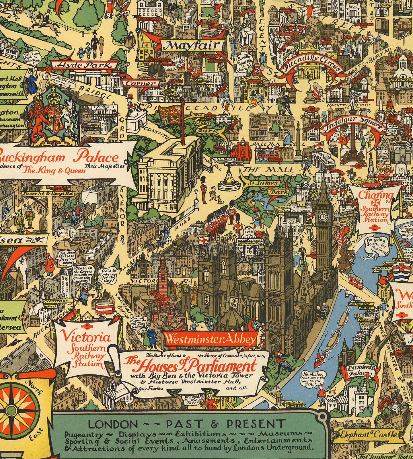 Pictorial Map of London Town 1938. Vintage Home Deco Style Old | Etsy