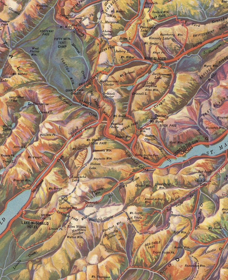 Great Northern Railway Aeroplane Map Glacier National Park - Etsy