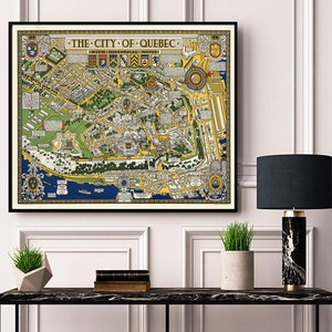 Pictorial Map of Quebec With Historical Notes. Vintage Home Deco Style ...