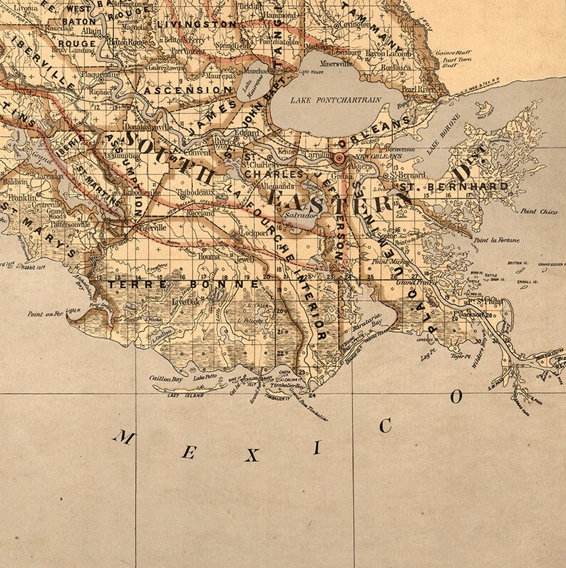 Map of Louisiana 1876. Vintage Restoration Hardware Home Deco | Etsy