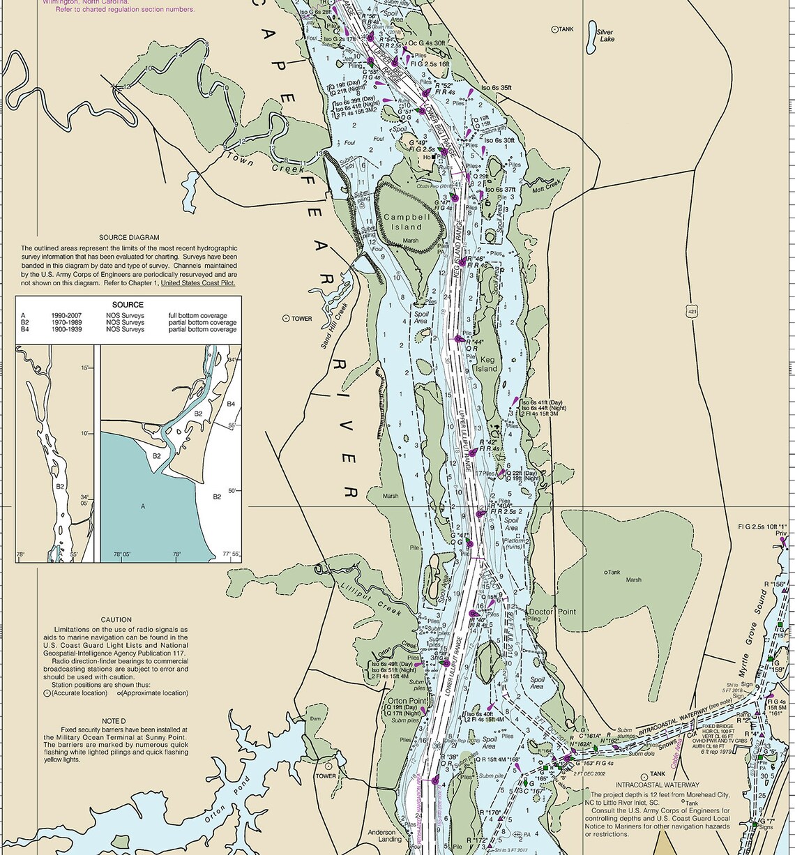 Nautical Charts of Cape Fear River to Wilmington North - Etsy