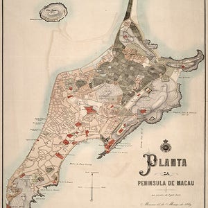 Map of Macau (澳門), China, 1889. Vintage Restoration Hardware Home Deco ...
