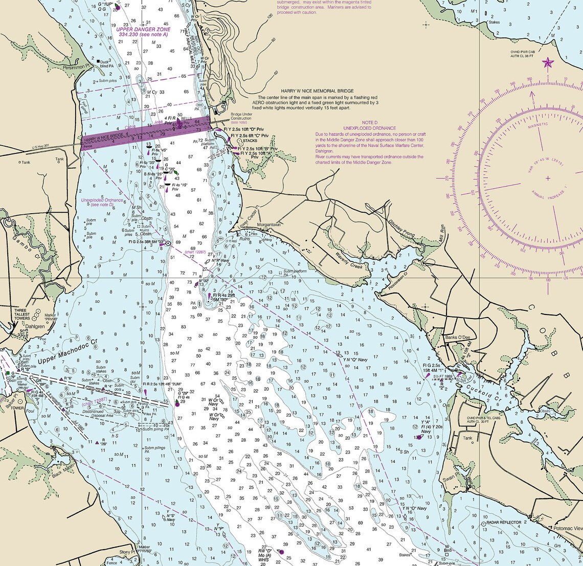 NOAA Nautical Charts of Potomac River Piney Point to Lower - Etsy