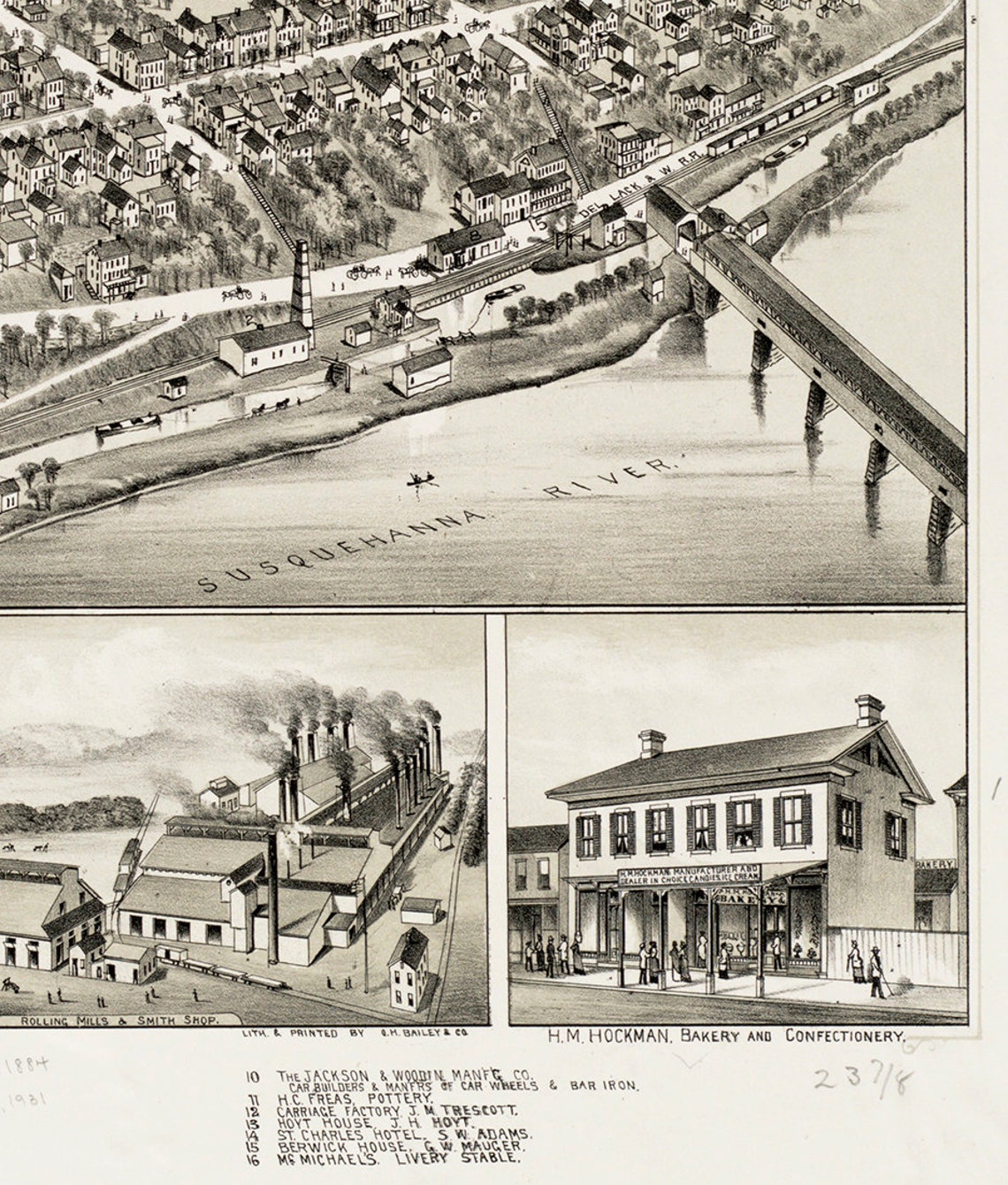 Map of Berwick Columbia County Pennsylvania PA 1884. - Etsy