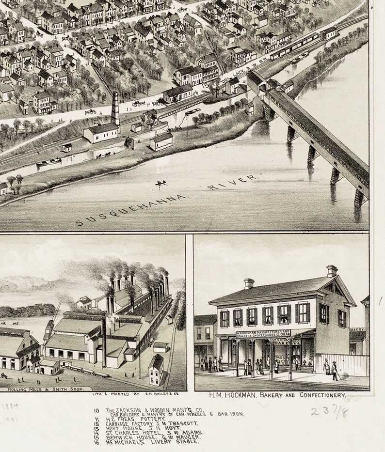 Map of Berwick Columbia County Pennsylvania PA 1884. - Etsy