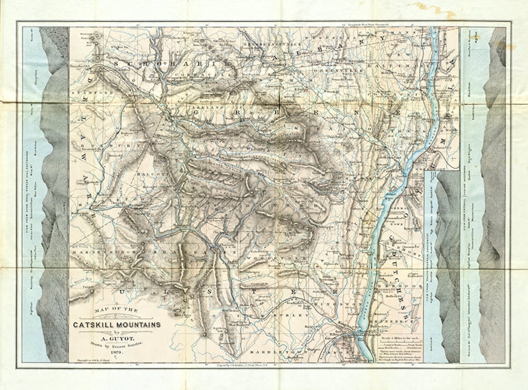 Map of Catskill Mountains 1879, New York NY. Vintage Restoration ...