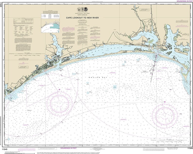 Cape Lookout to New River Map – North Carolina Nautical Chart NOAA ...