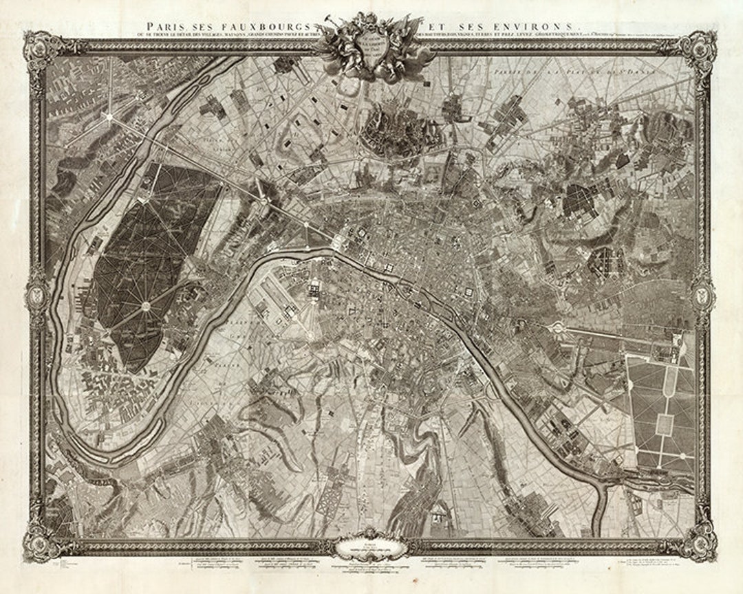 Map of Paris, France, 1795. Restoration Hardware Home Deco Style Old ...