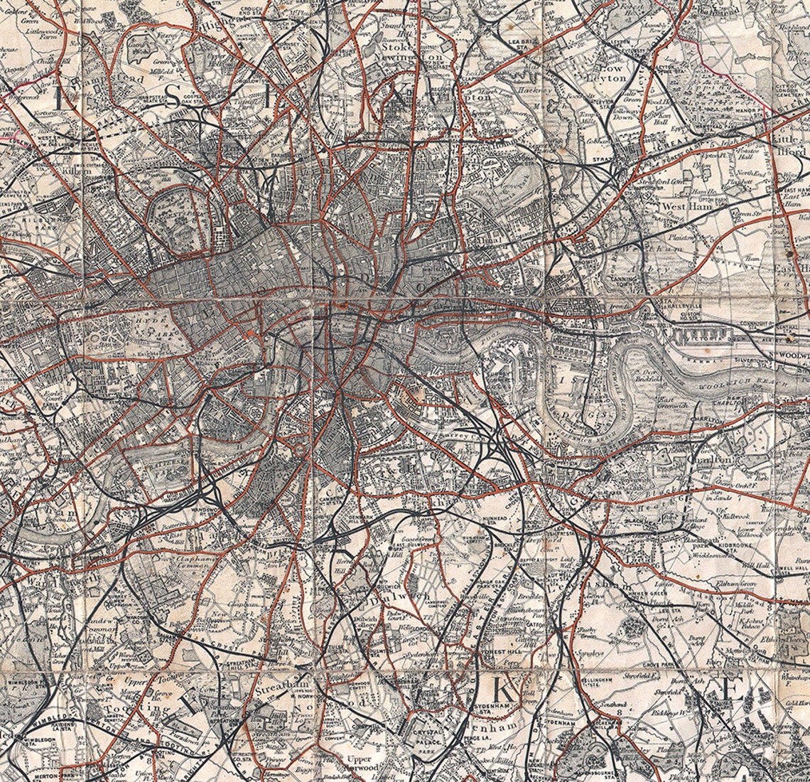 Historic London Map England U.K. 1900s. Restoration Hardware | Etsy