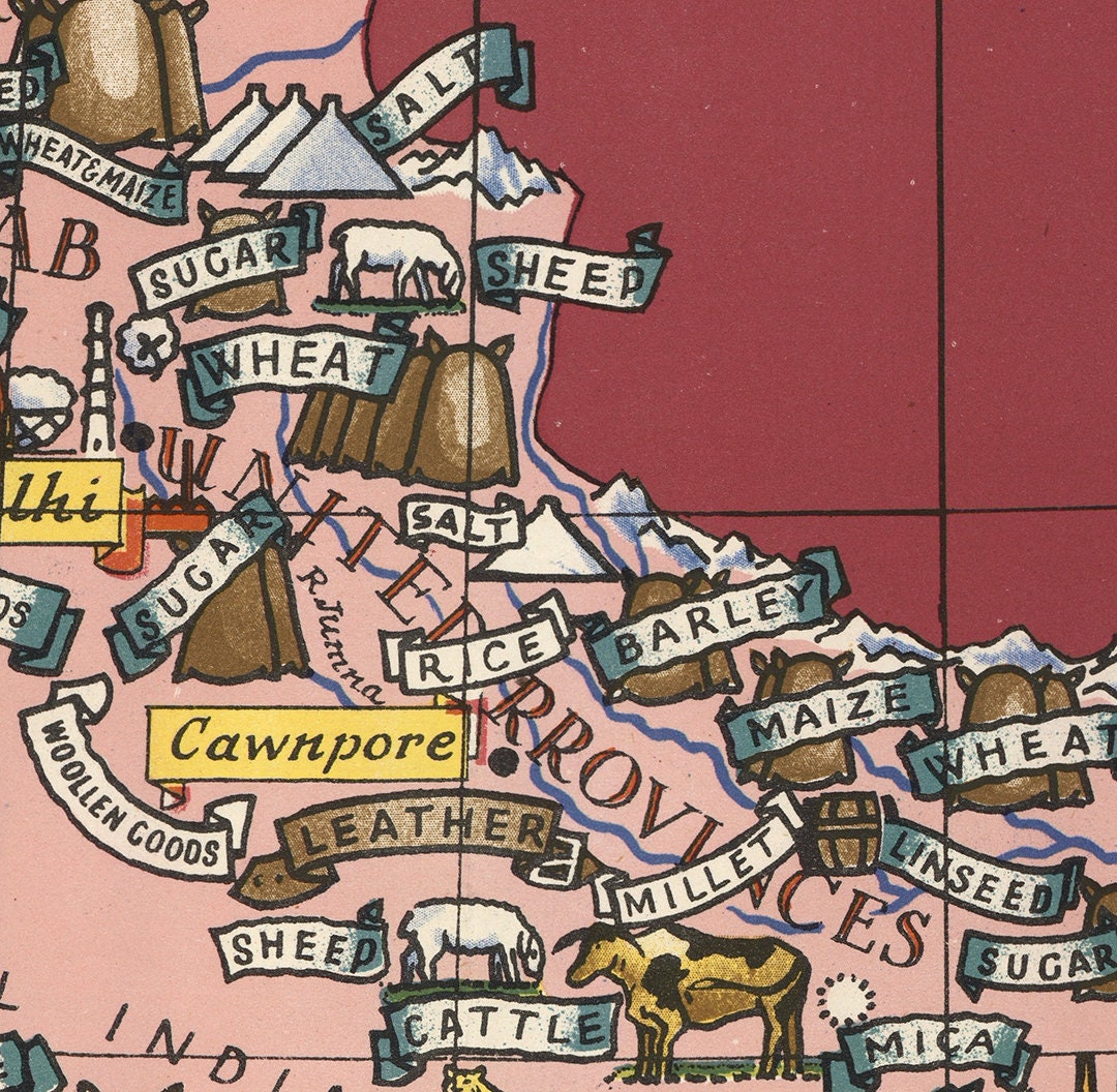 Map of India. Vintage home Deco Style old wall reproduction | Etsy