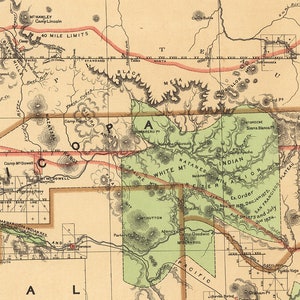 Map of Arizona, 1876. Vintage Restoration Hardware Home Deco Style Old ...