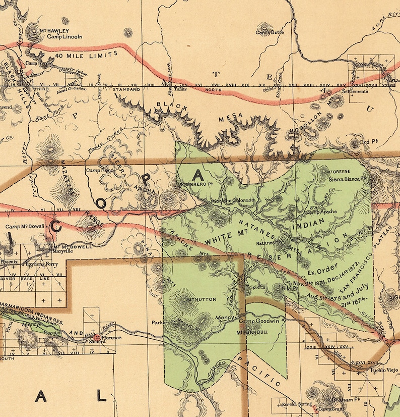 Map of Arizona, 1876. Vintage Restoration Hardware Home Deco Style Old ...