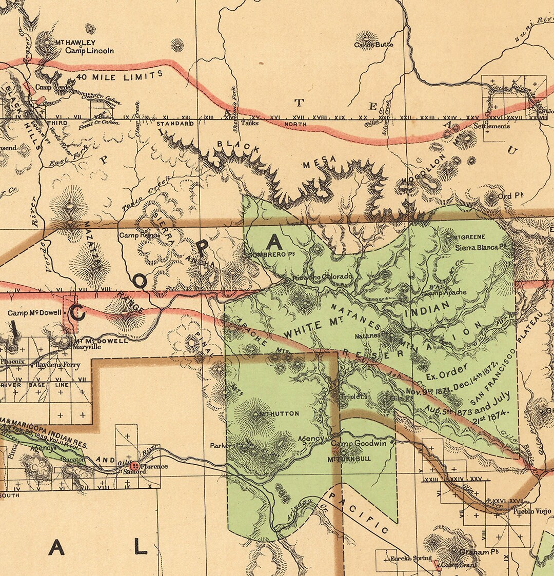 Map of Arizona, 1876. Vintage Restoration Hardware Home Deco Style Old ...