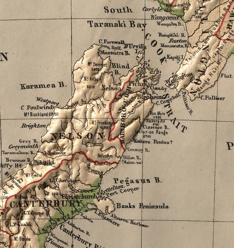 Map of New Zealand, 1880. Vintage Home Deco Style Old Wall Reproduction ...