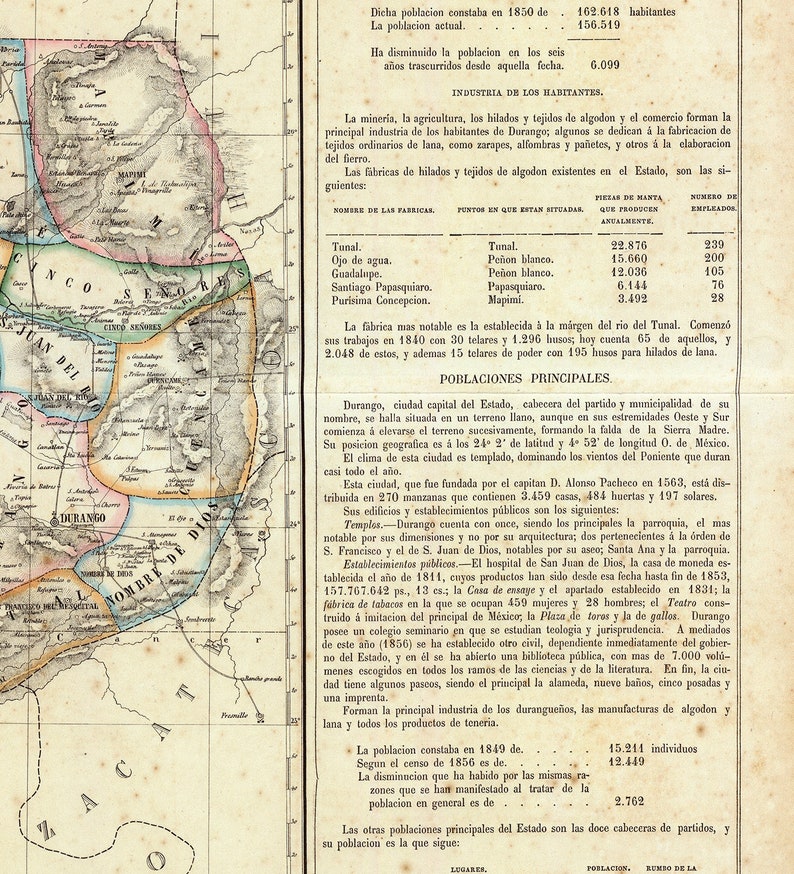 Map of Durango Mexico 1858. Vintage home Deco Style old | Etsy