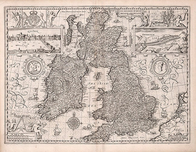 Map of the Kingdom of Great Britain and Ireland, 1676. Vintage ...