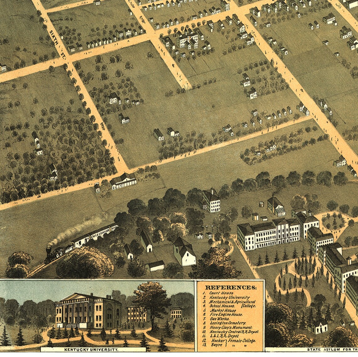Map of Lexington, Fayette County, Kentucky 1871. Vintage Restoration ...