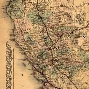 Map of California CA, 1876. Restoration Hardware Home Deco Style Old ...