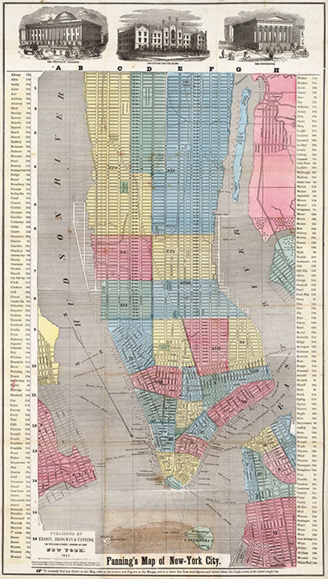 Map of New York City, Lower Manhattan, 1850. Vintage Restoration ...