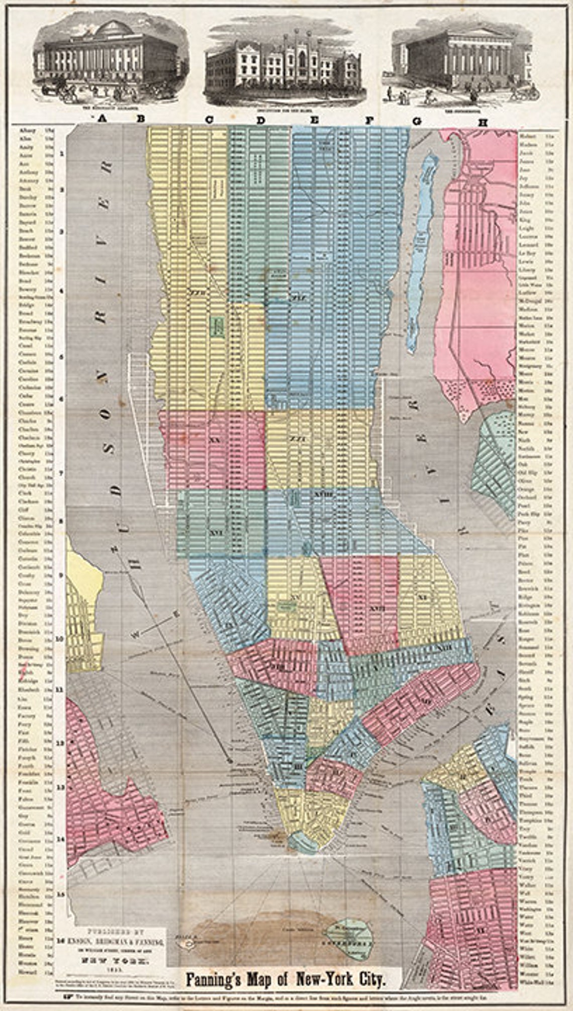 Map of New York City, Lower Manhattan, 1850. Vintage Restoration ...