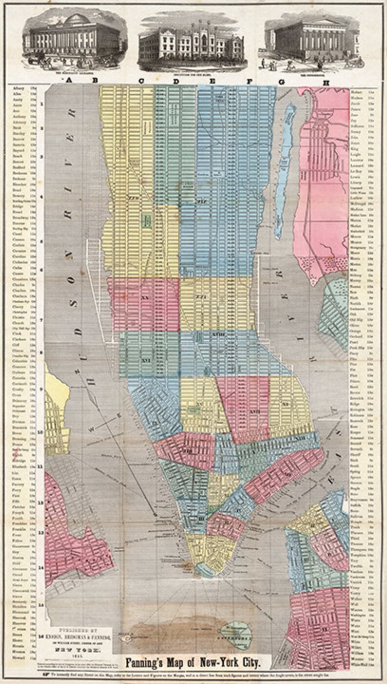 Map of New York City, Lower Manhattan, 1850. Vintage Restoration ...