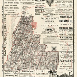Map of Walker County, Georgia GA 1893. Vintage Restoration Hardware ...