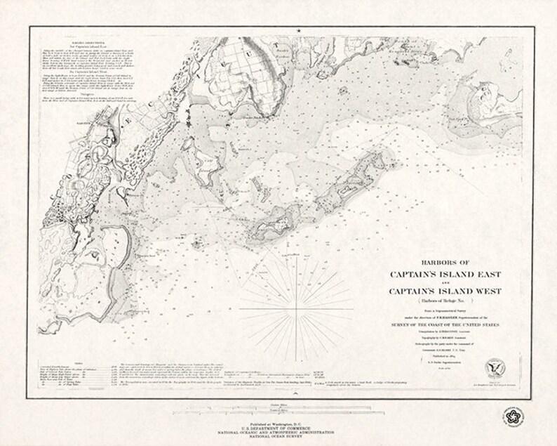 Map of Harbors of Captain's Island East and Captain's - Etsy