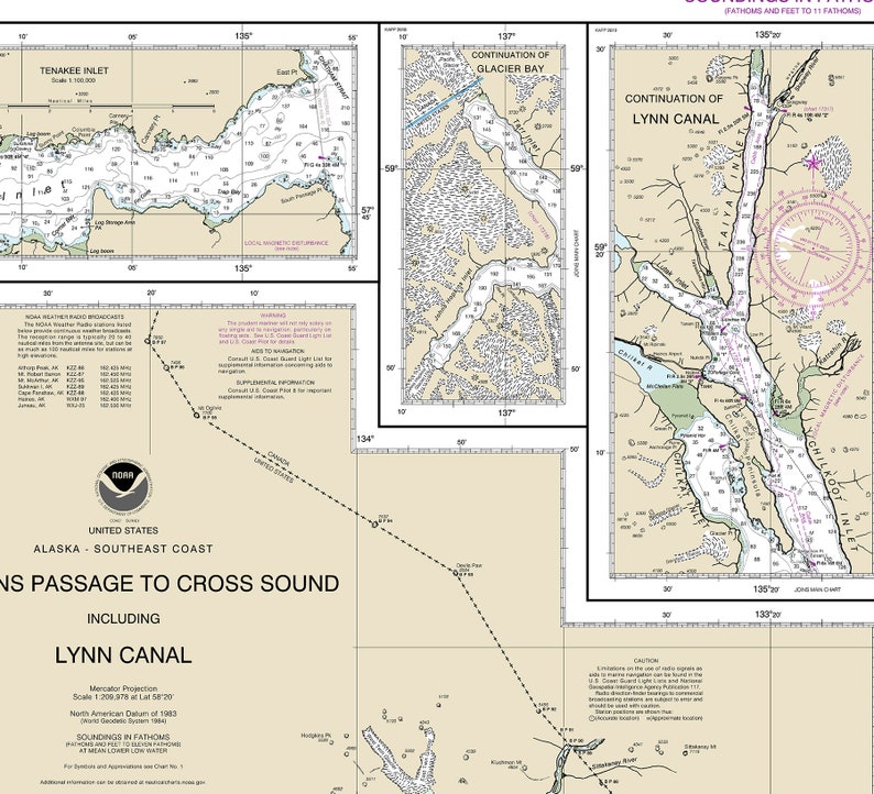NOAA Nautical Charts of Stephens Passage to Cross Sound, Including Lynn ...