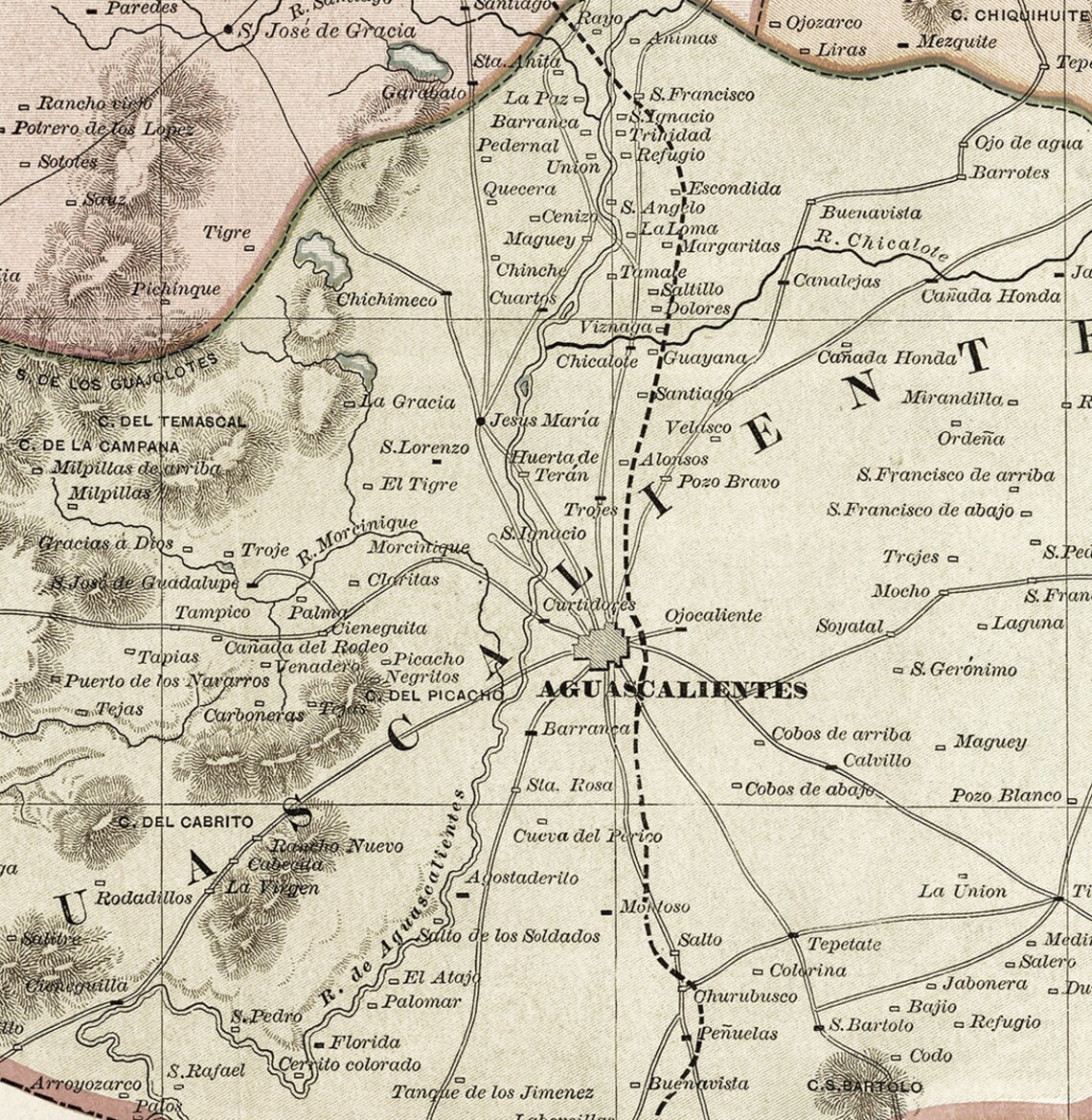Map of Aguascalientes Mexico 1886. Vintage Home Deco Style | Etsy