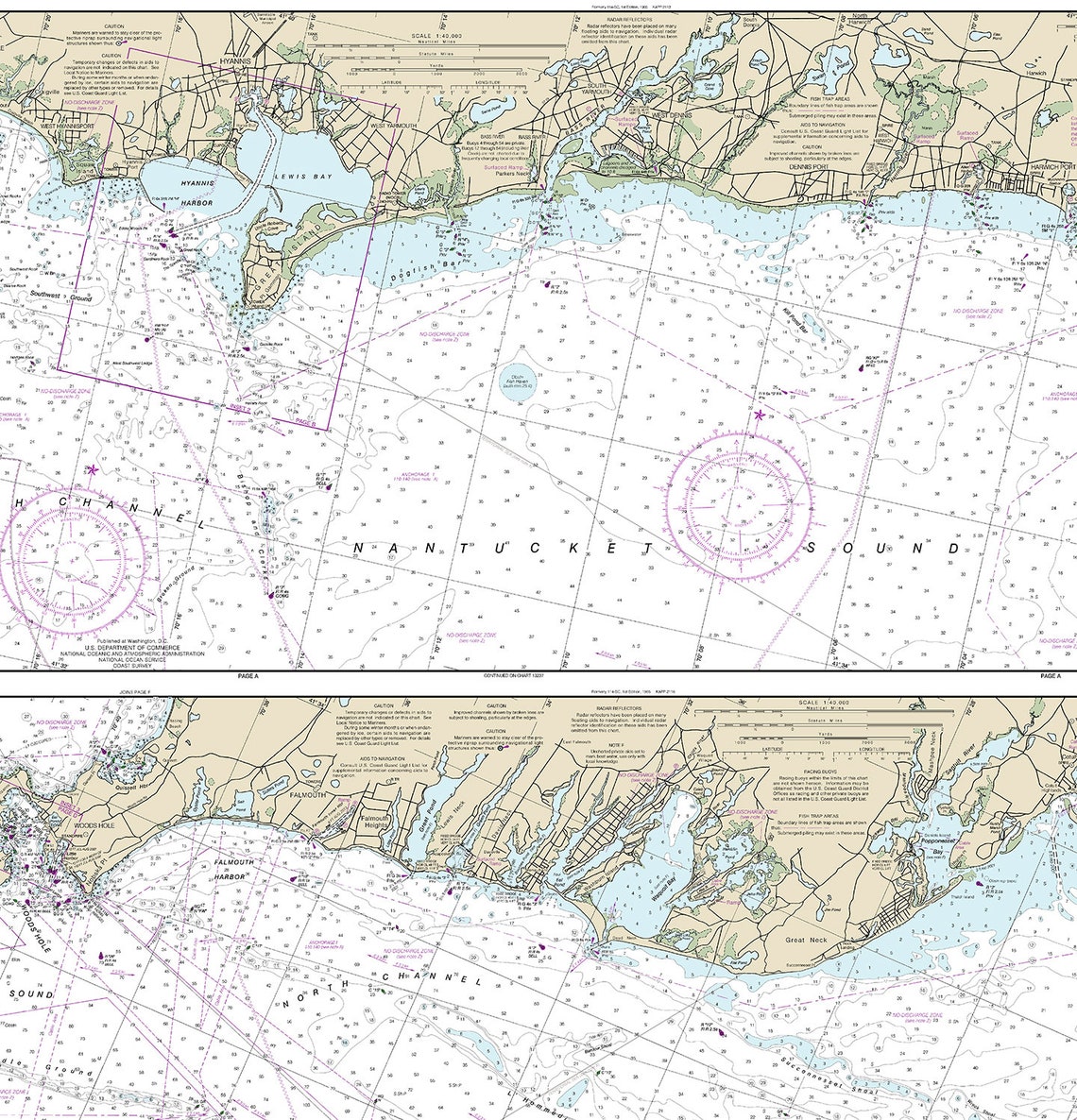 Nautical Charts of South Coast of Cape Cod and Buzzards Bay - Etsy