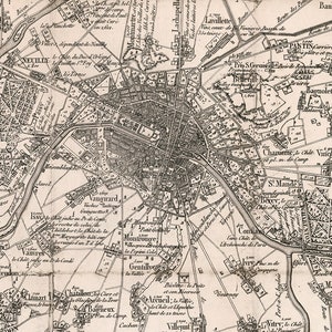 Map of Paris, France, 1832. Restoration Hardware Home Deco Style Old ...