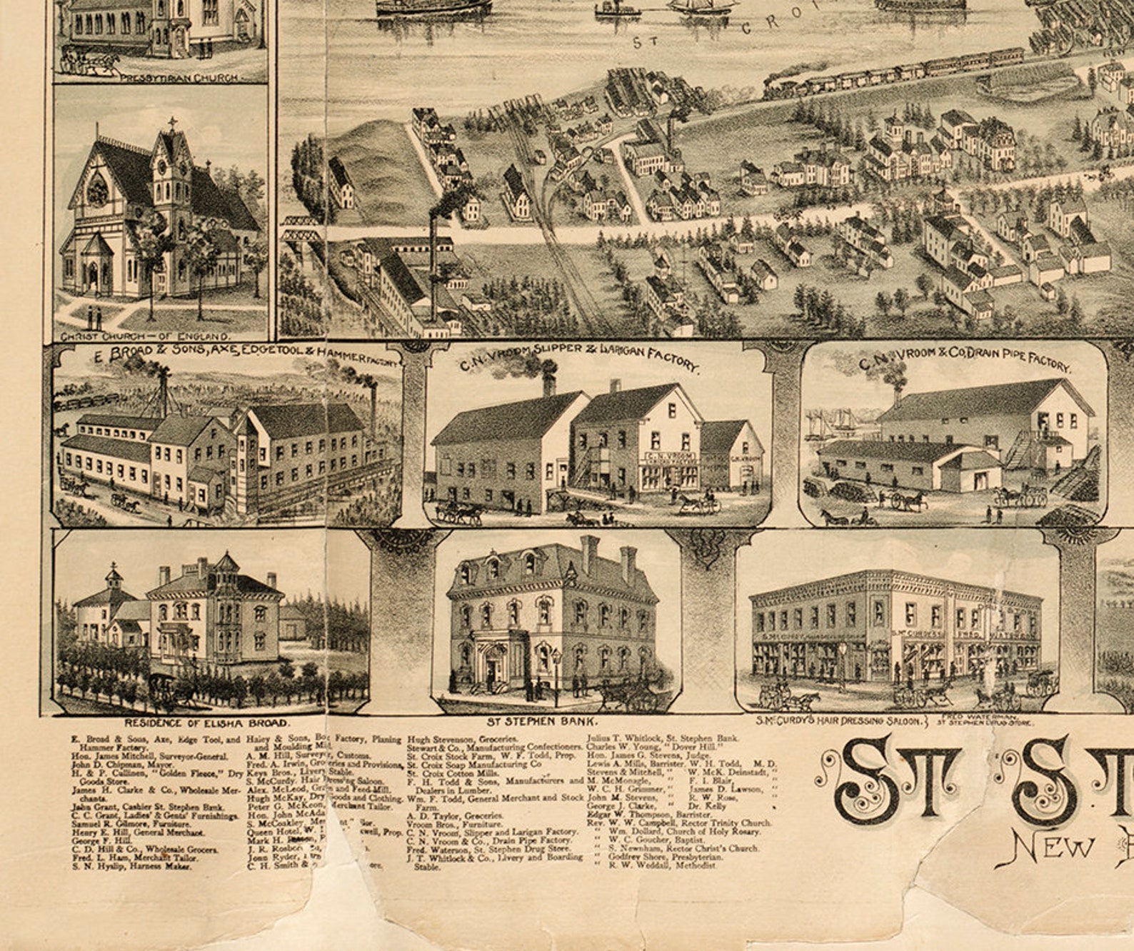 Map of St. Stephen, New Brunswick and Calais, Maine 1889. Restoration ...