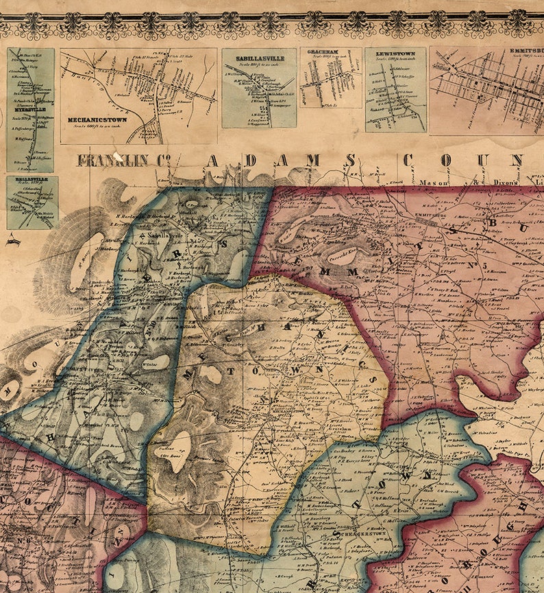 Map of Frederick County Maryland MD. 1858. Vintage - Etsy