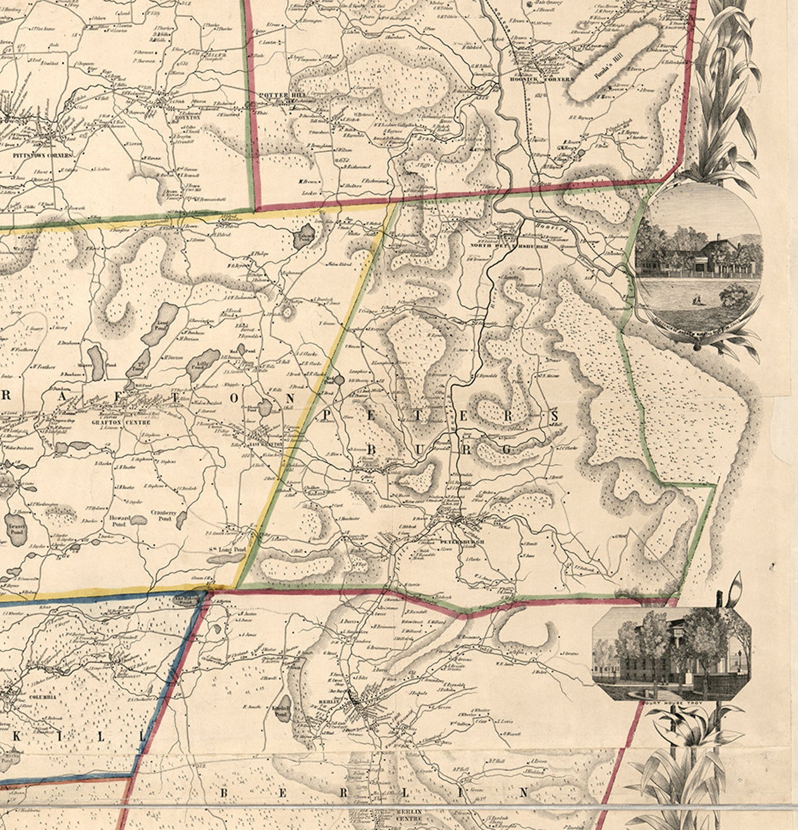Map of Rensselaer County New York NY 1854 Restoration | Etsy