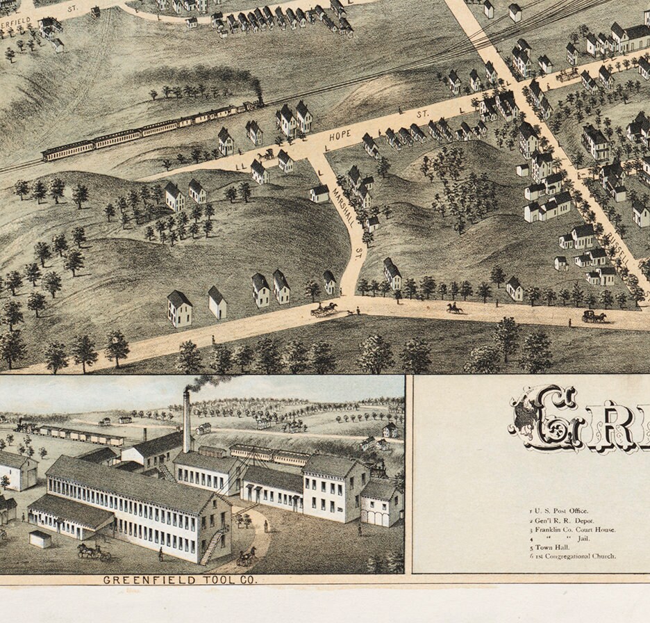 Map of Greenfield, Franklin County. Massachusetts MA 1877. Vintage ...