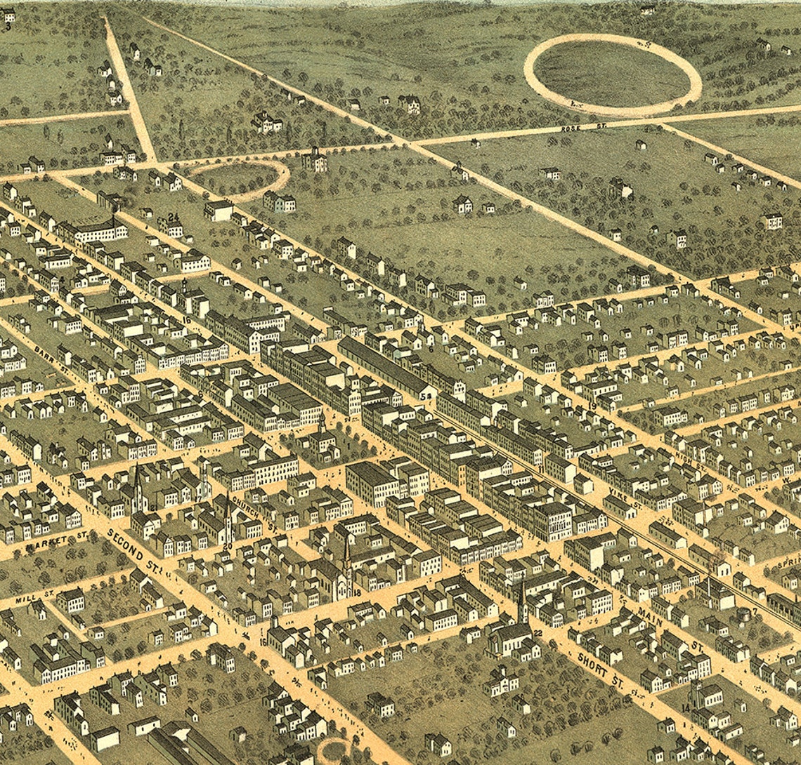 Map of Lexington, Fayette County, Kentucky 1871. Vintage Restoration ...