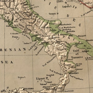 Map of Italy, 1880. Vintage Home Deco Style Old Wall Reproduction Map ...