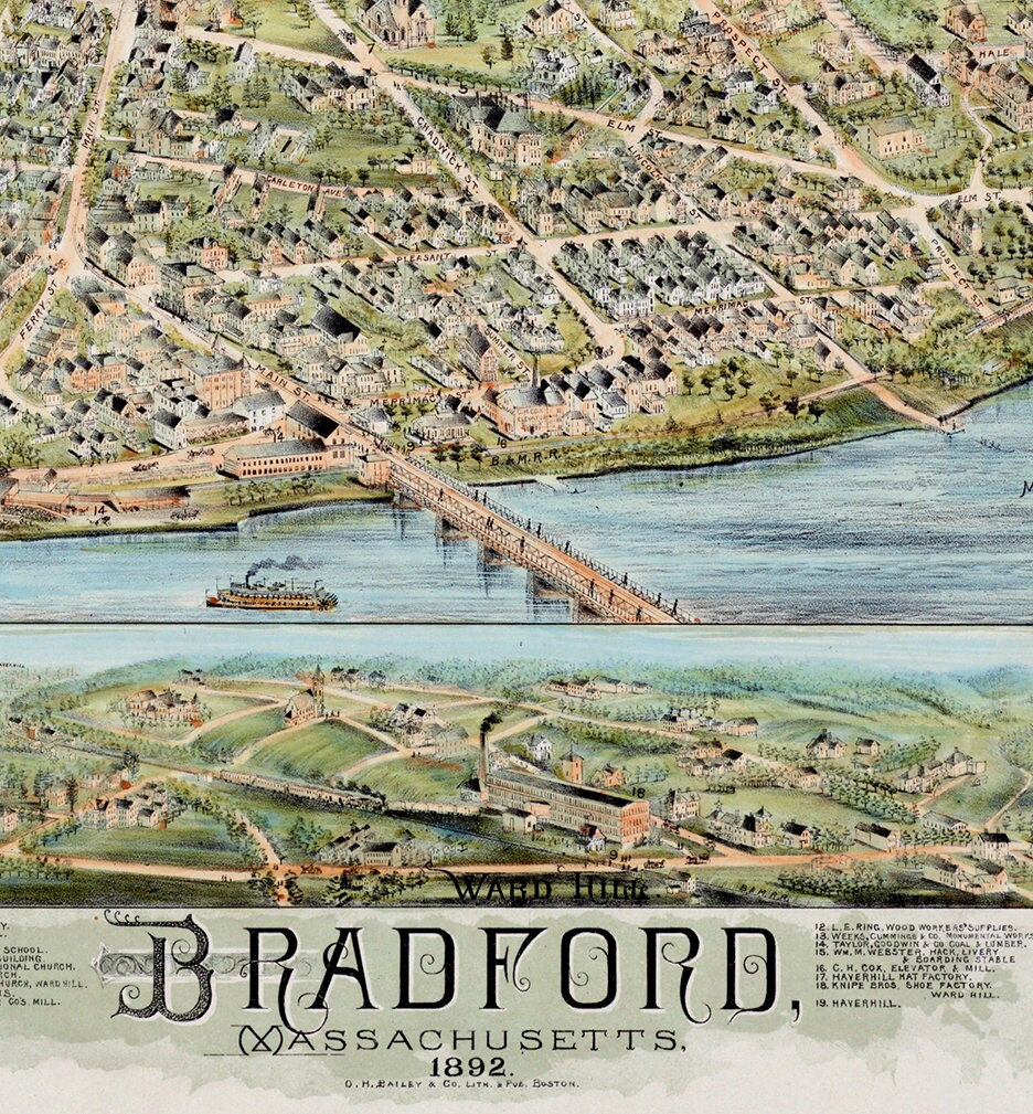 Map of Bradford, Essex County, Massachusetts (MA.), 1892. Restoration Hardware Home Deco Style ...